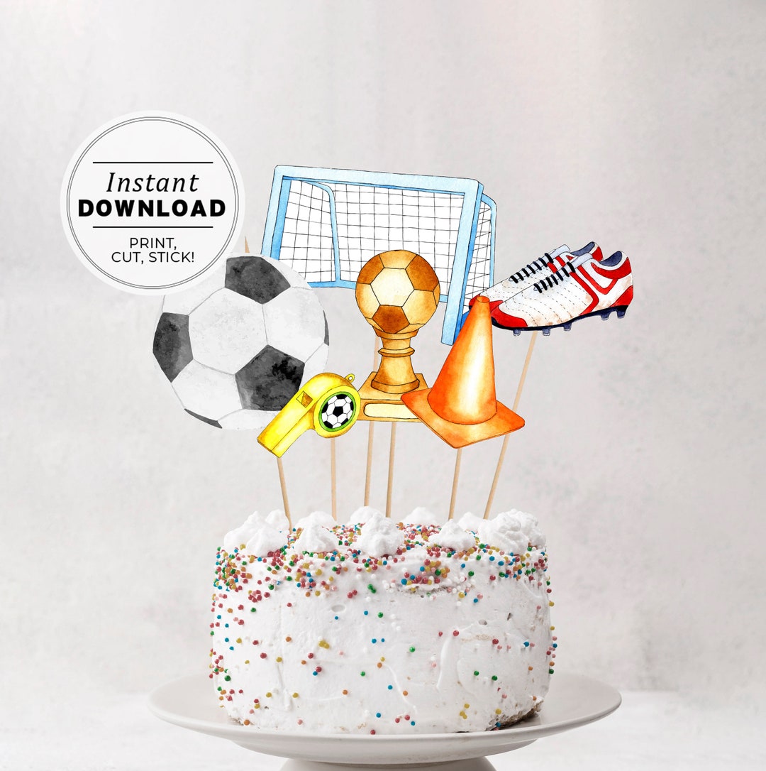 Printable Football Cake Topper, Watercolor Soccer Centerpiece, Football ...