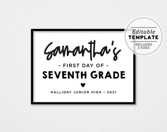 First Day of 7th Grade Sign Template Back to School - Etsy