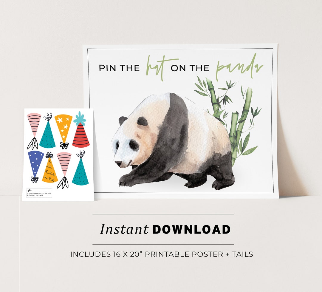 Pin the Hat on the Panda Kids Party Game Printable Poster, Birthday ...