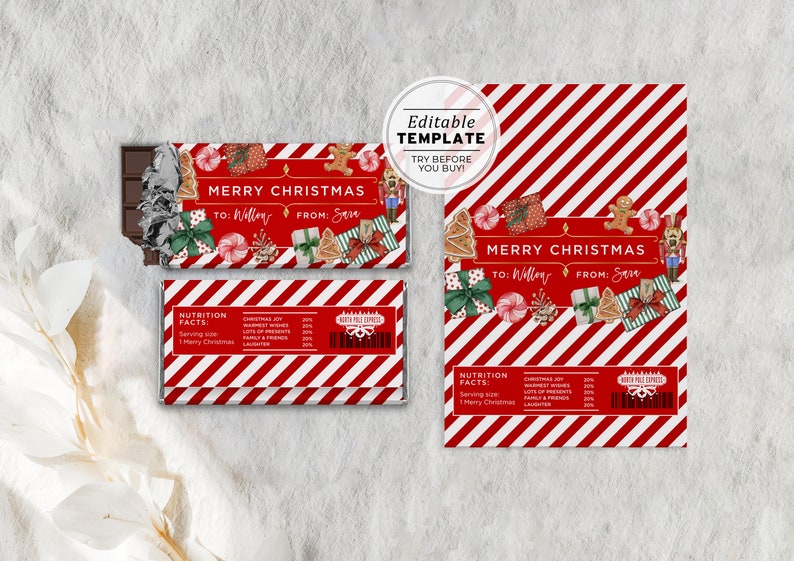 Christmas Chocolate Wrapper Template, Christmas Chocolate Gift, Hershey ...