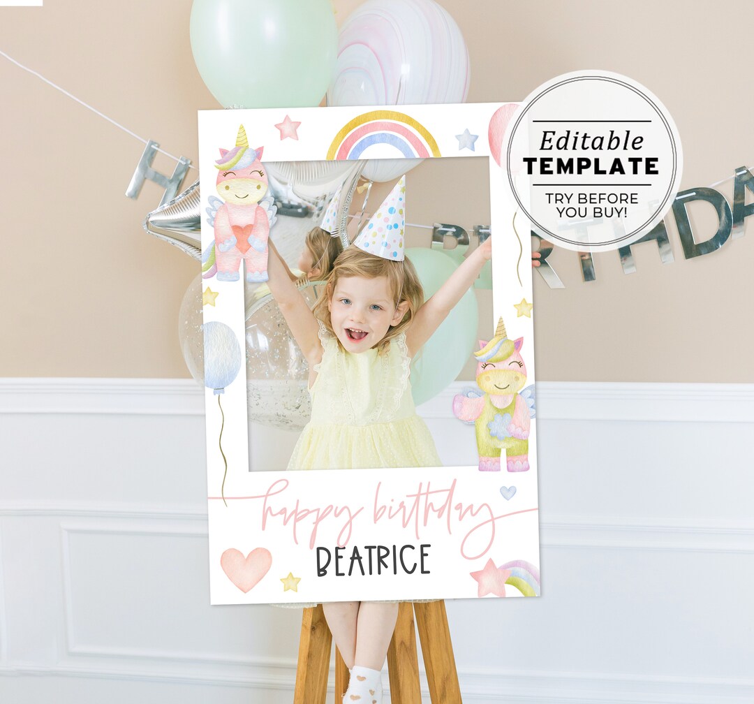 Miss Polly Watercolor Unicorn Photo Prop Frame Template, Printable ...