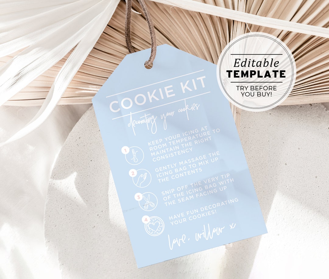 Powder Blue Cookie Kit Gift Tag Template, DIY Cookie Decorating Kit Tag ...