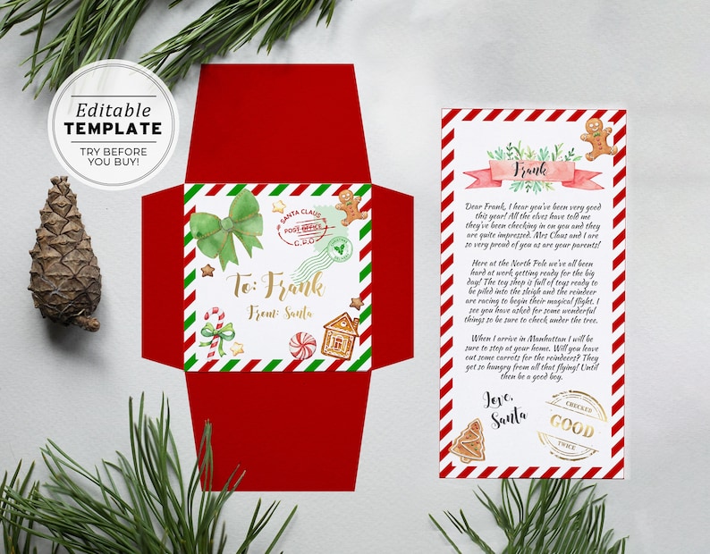 Editable Santa Letter and Envelope Kit Christmas Letter | Etsy