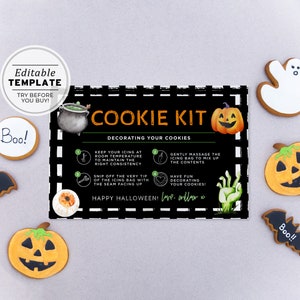 Editable Halloween Cookie Kit Card, Custom Halloween Treats, Trick or ...