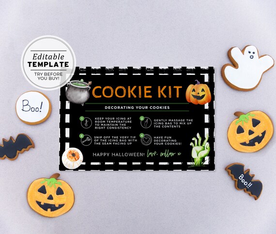 Editable Halloween Cookie Kit Card Custom Halloween Treats - Etsy