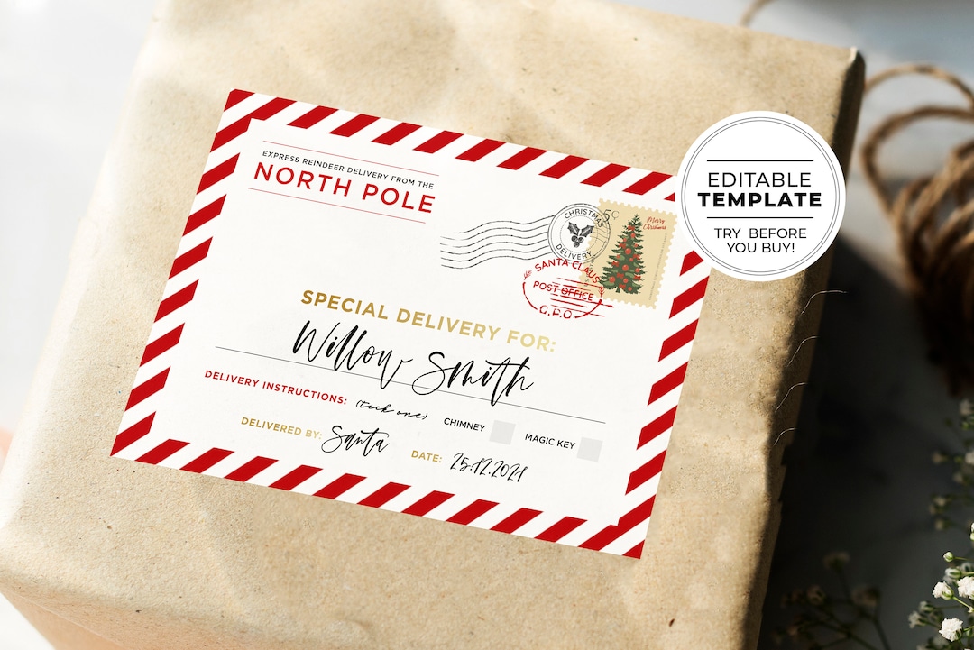Editable Santa Mail Stickers Template, North Pole Shipping Label ...