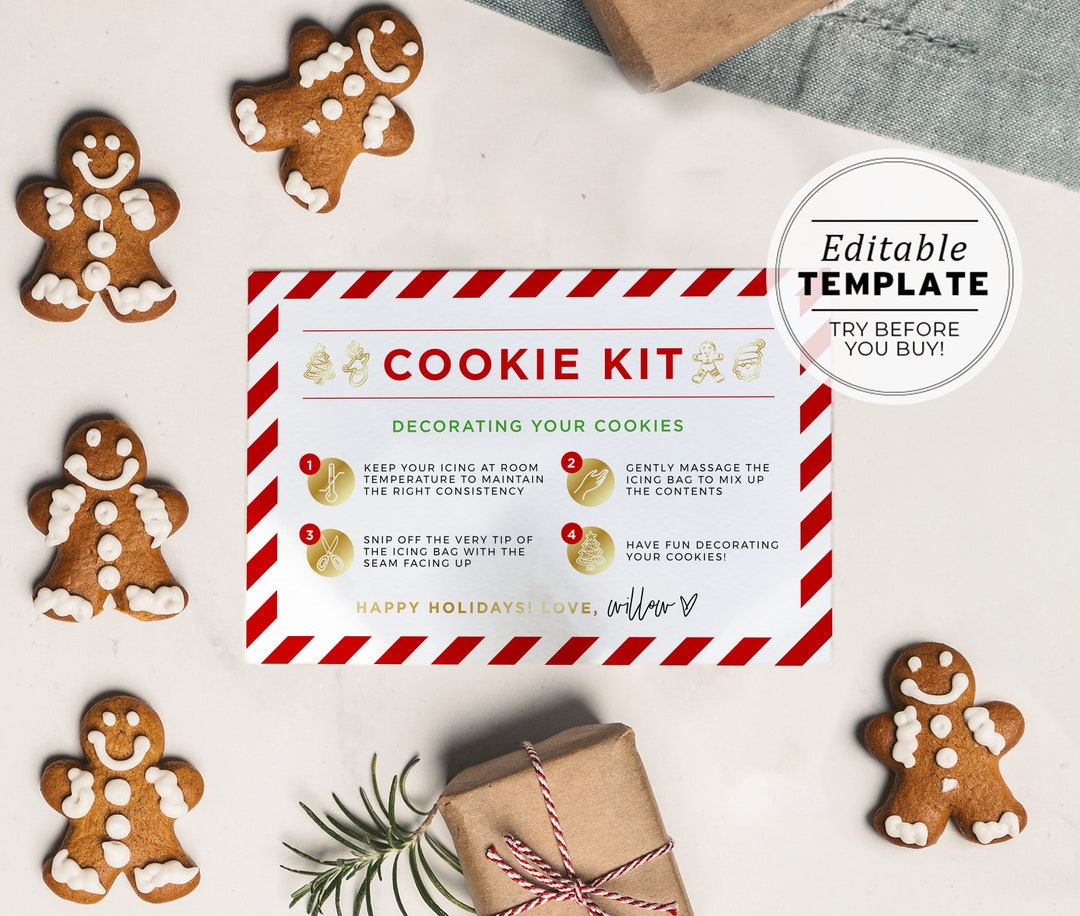 Editable DIY Cookie Decoration Kit Card, Christmas Gift Tag Printable ...