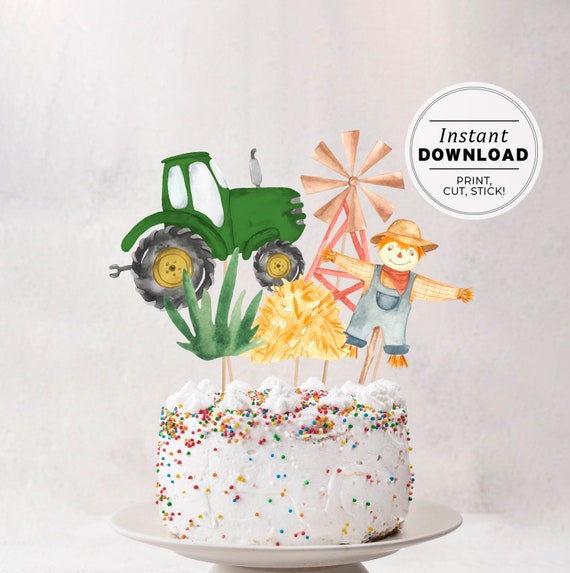 Minimalist Green Tractor Cake Topper Watercolor Farm - Etsy