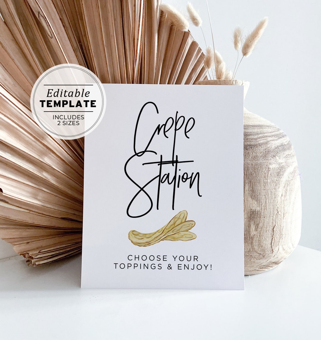 Juliette Minimalist Crepe Station Sign, Crepe Bar, Choose Your Toppings ...