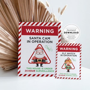 Santa Cam Warning Sign & Elf Surveillance Signs, Printable Christmas ...