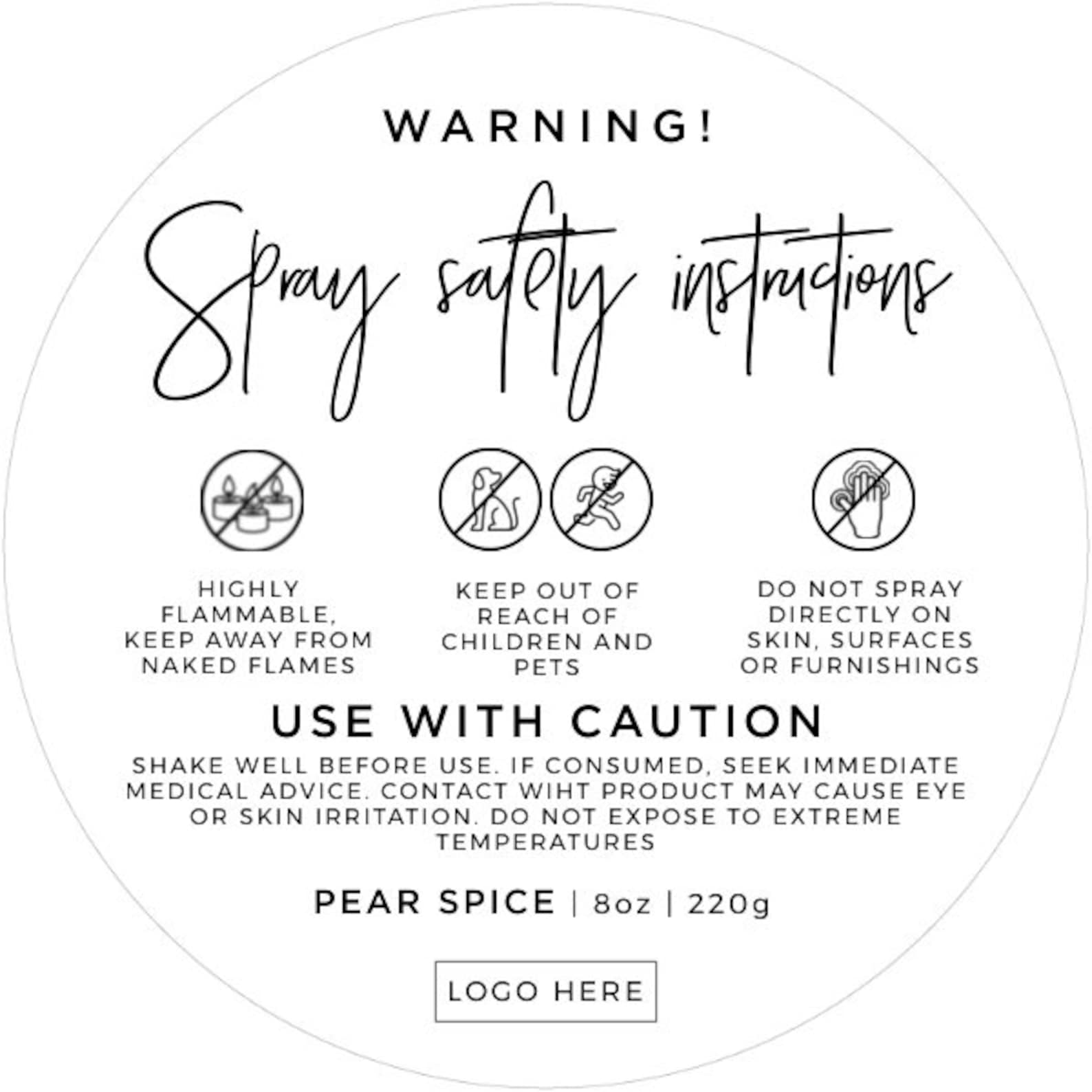 Minimalist Room Spray Warning Label Template, Printable Spray Safety ...