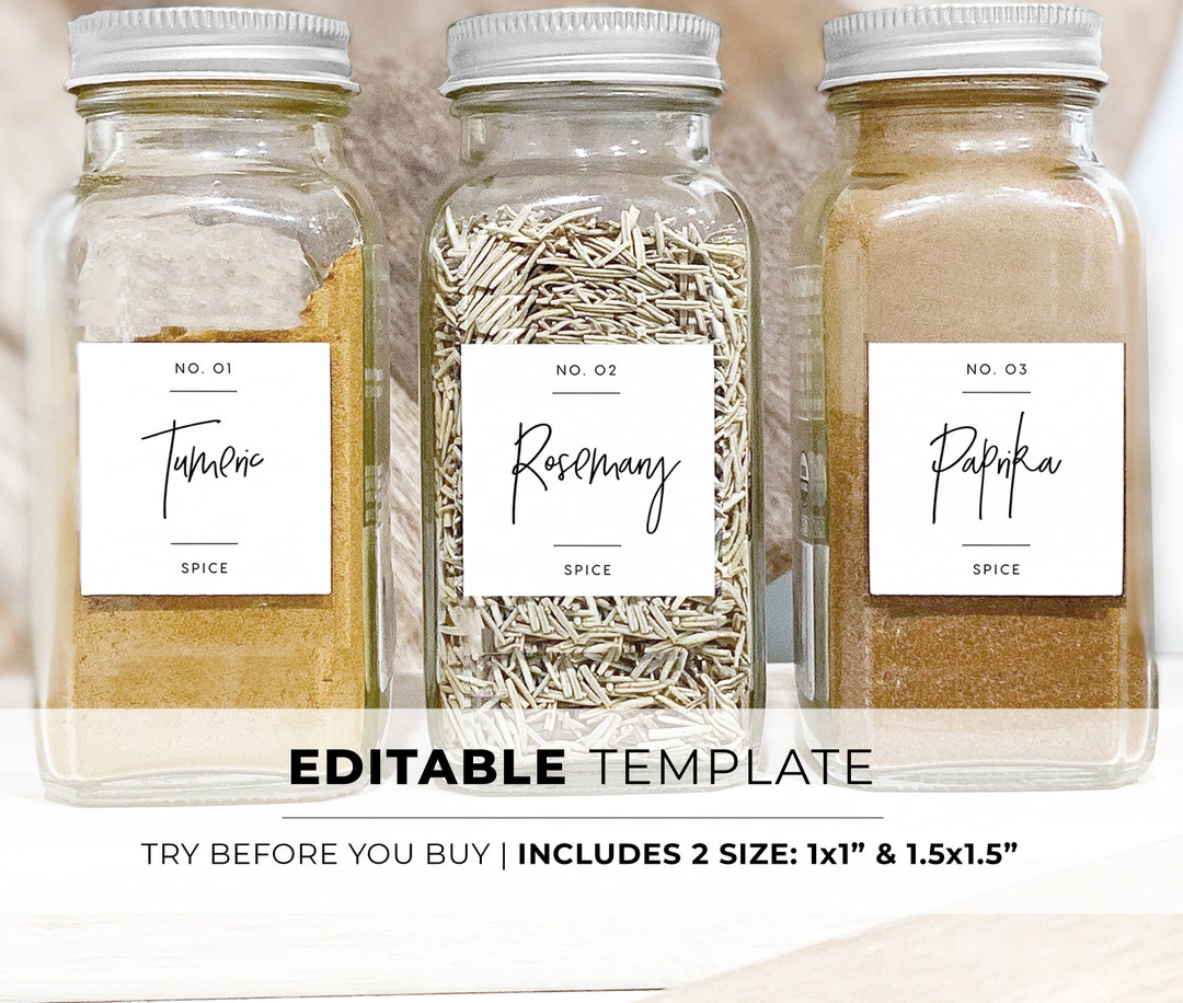 Handwritten Spice Jar Label Template - Square, 2 Sizes Minimalist ...