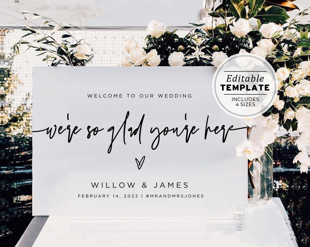 We're so Glad You're Here Modern Wedding Welcome Sign Template ...