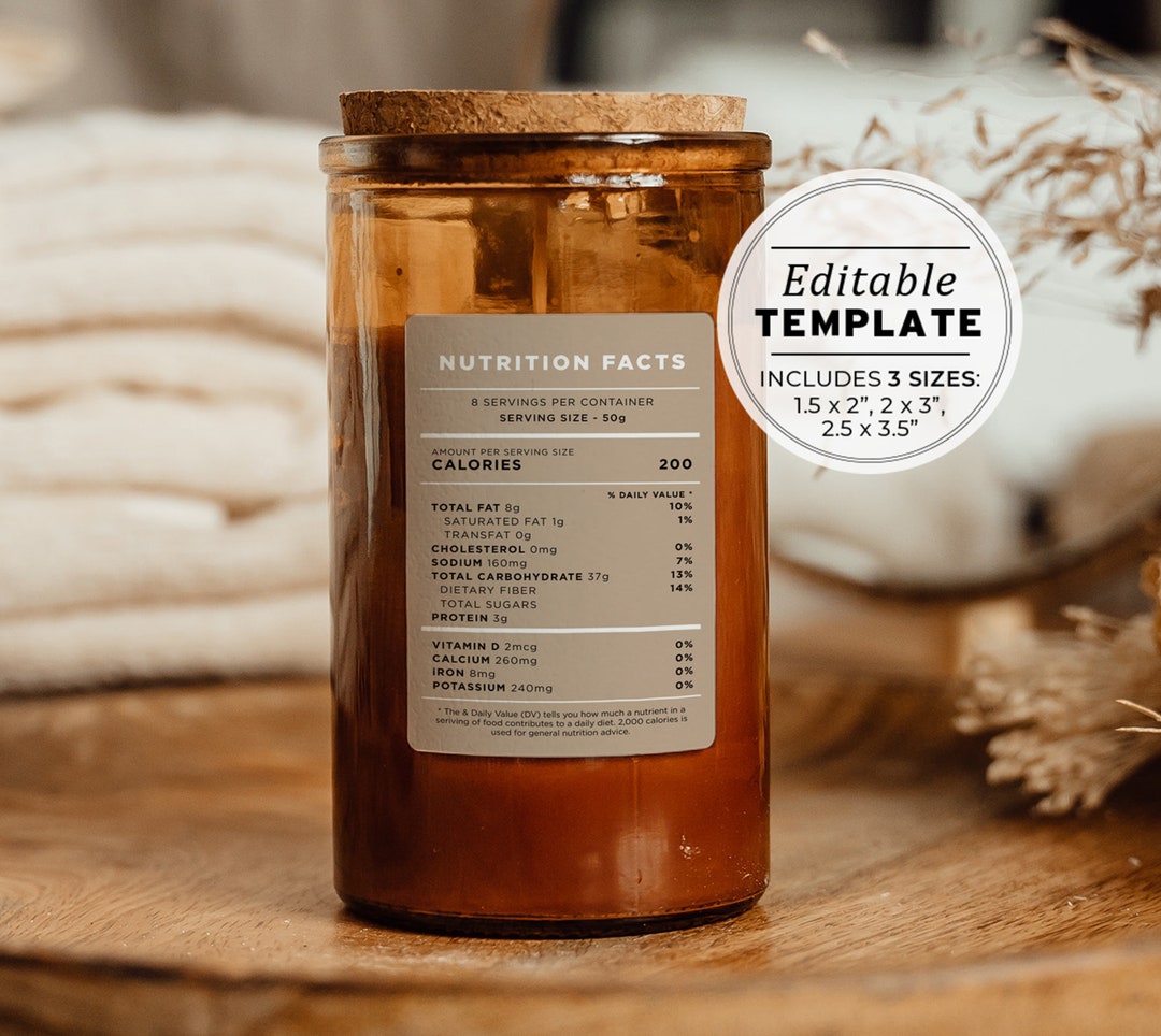 Nutrition Facts Label Template - 3 Sizes: 1.5x2" / 2x3"/ 2.5x3.5 ...