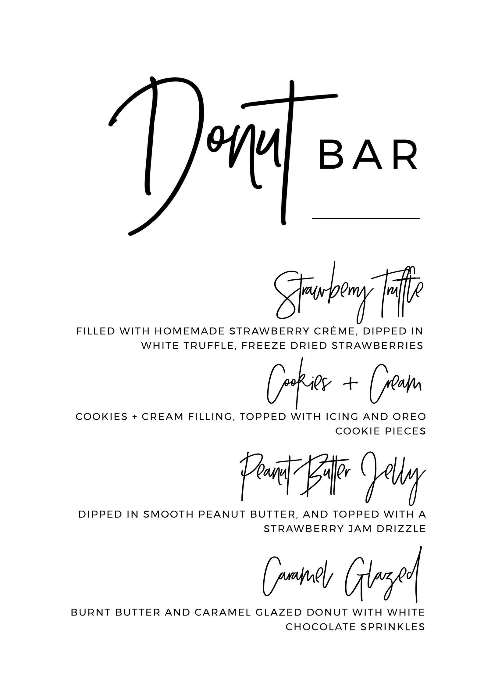 Juliette Minimalist Donut Bar Menu Sign Template Donut Menu | Etsy