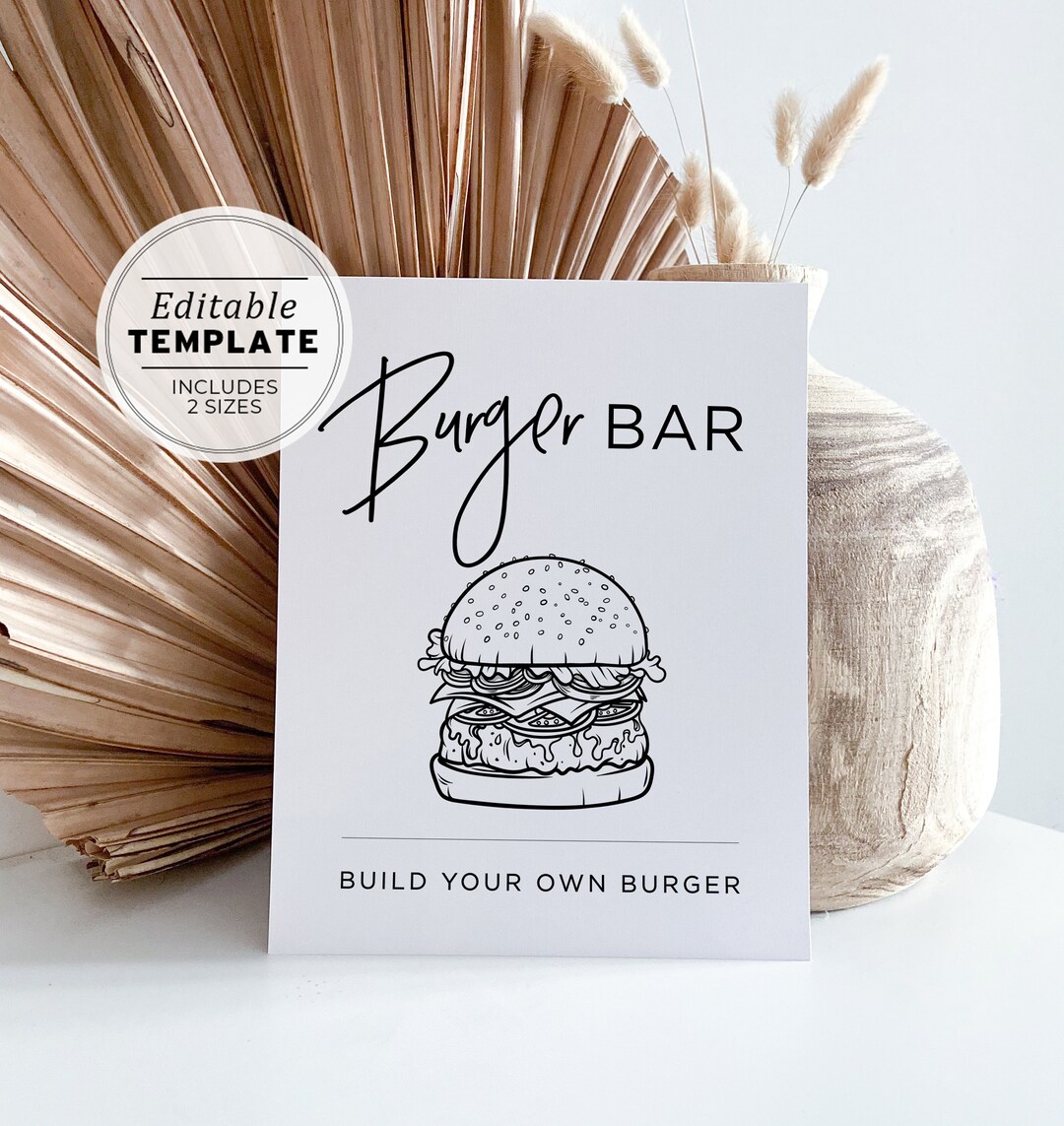 Juliette Minimalist Burger Bar Sign, Printable Digital File | EDITABLE ...