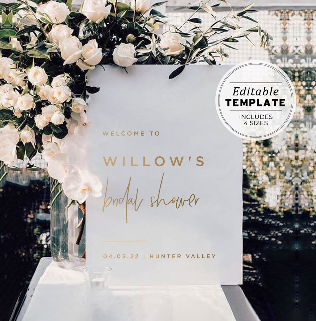 Juliette Gold Bridal Shower Welcome Sign Template, Bridal Brunch Sign ...