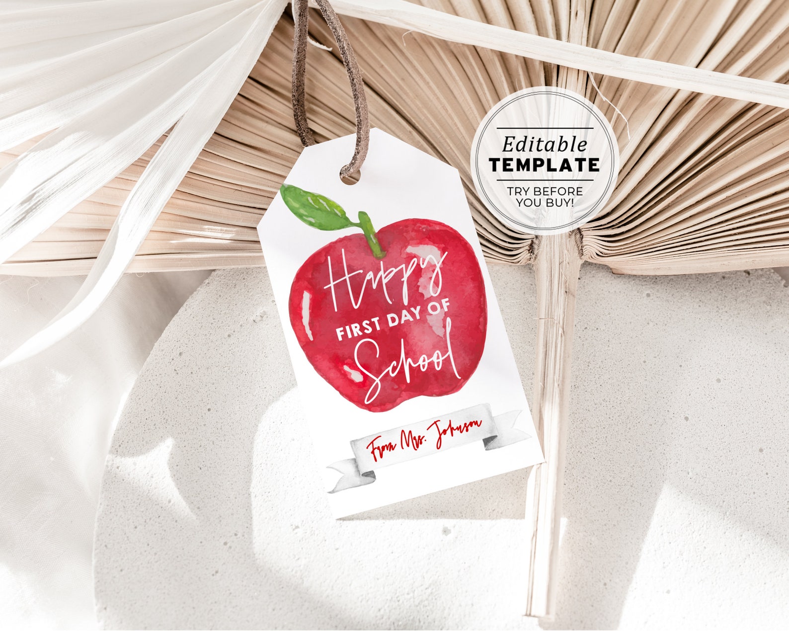Back to School Teacher Gift Tag, Apple Thank You Favor Tag Template ...