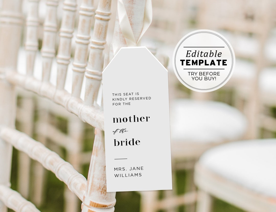 Minimalist Reserved Seating Tag Printable Template | EDITABLE TEMPLATE ...
