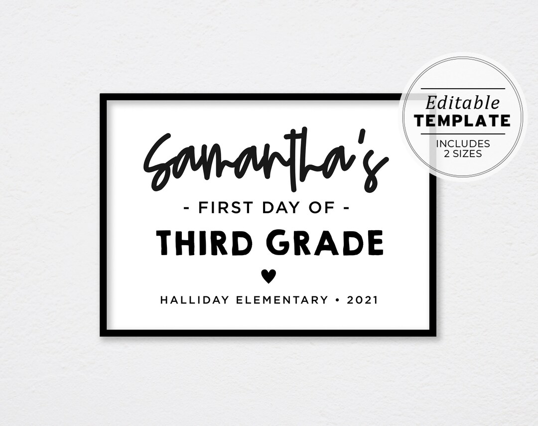 First Day of 3rd Grade Sign Template, Back to School Printable, First ...