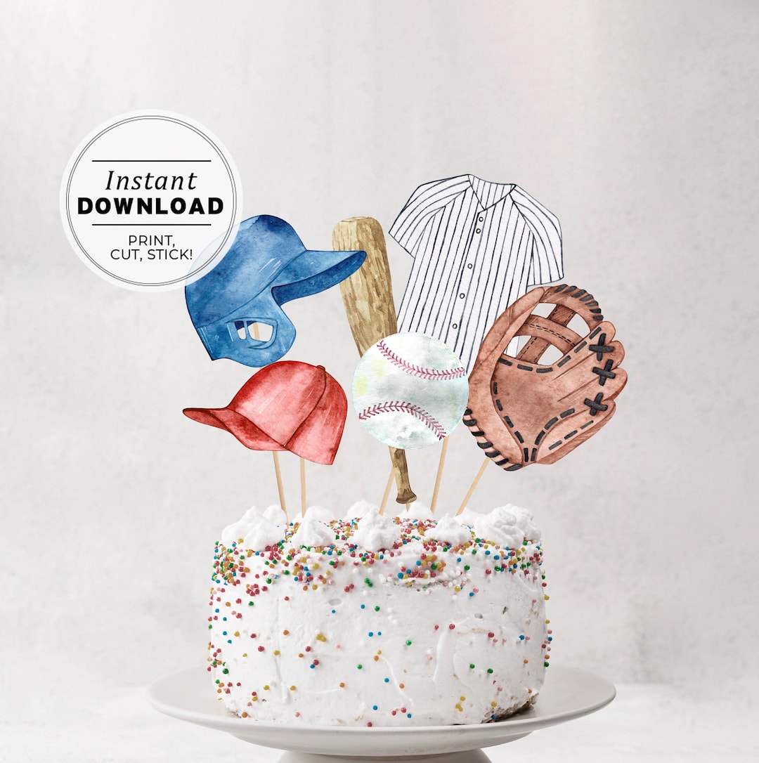 Printable Baseball Cake Topper, Watercolor Baseball Centerpieces ...