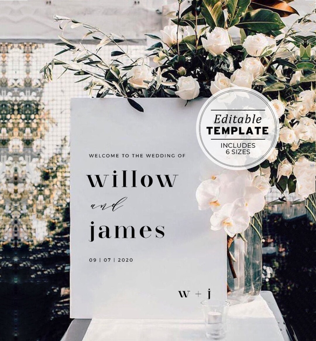 Wedding Welcome Sign Template Printable Editable Mr White Minimalist ...