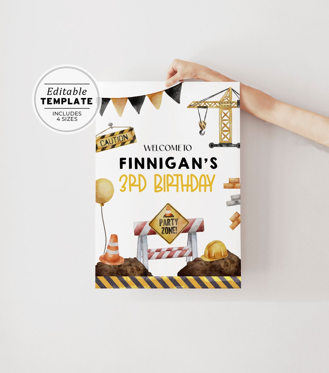 Construction Birthday Welcome Sign, Builder Party Sign | EDITABLE ...