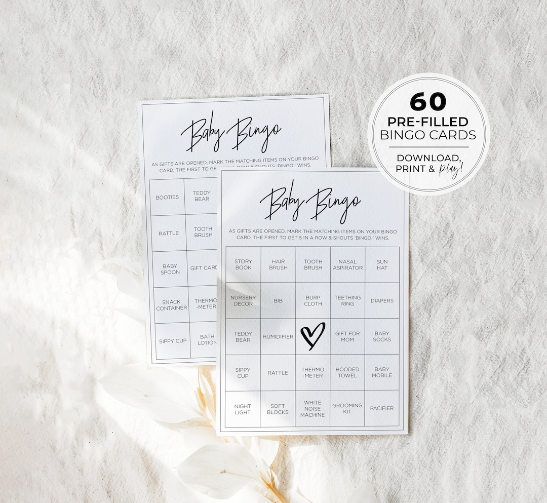 Baby Shower Games, Baby Shower Bingo, 60 Printable Cards, Digital ...