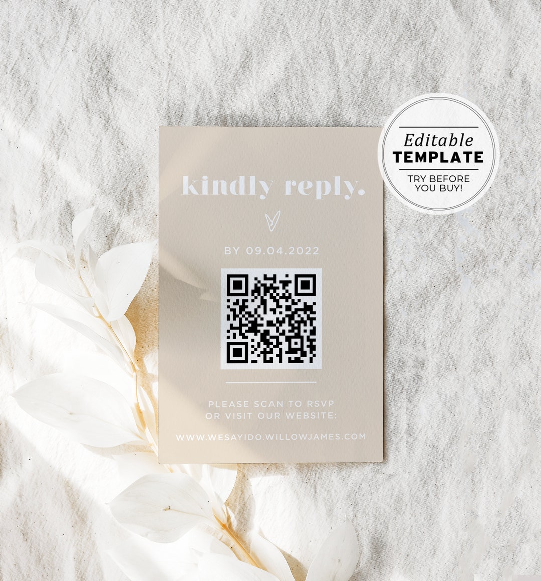 Scandi Minimalist QR Code Response Card, Qr Code Rsvp Card, Rsvp Online ...