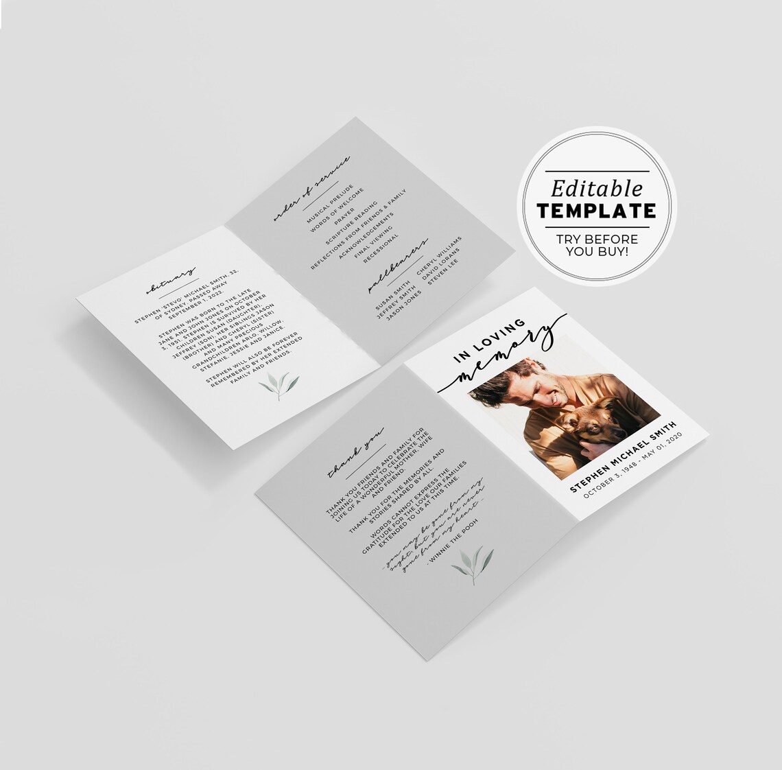 Minimalist Funeral Program Template, Obituary Template, Celebration of ...