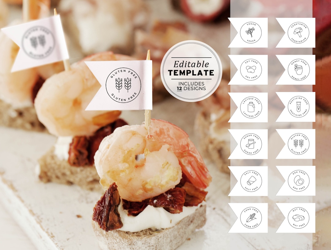 Minimalist Food Dietary Flags - Set of 12, Vegan, Vegetarian, Honey ...