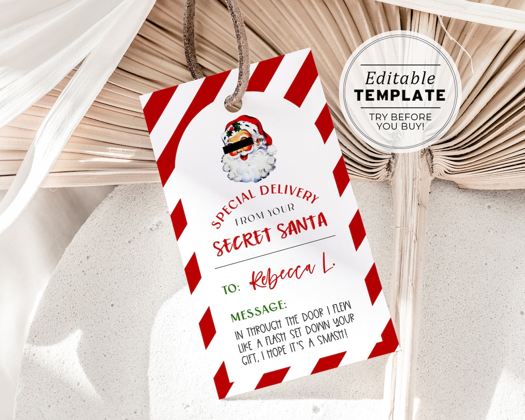 Secret Santa Christmas Gift Tag, Christmas Gift Tag, Secret Santa ...