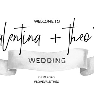 White Ribbon Wedding Welcome Sign Printable Template - Etsy