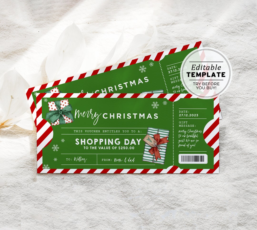 Printable Shopping Spree Christmas Gift Voucher, Shopping Day Gift ...