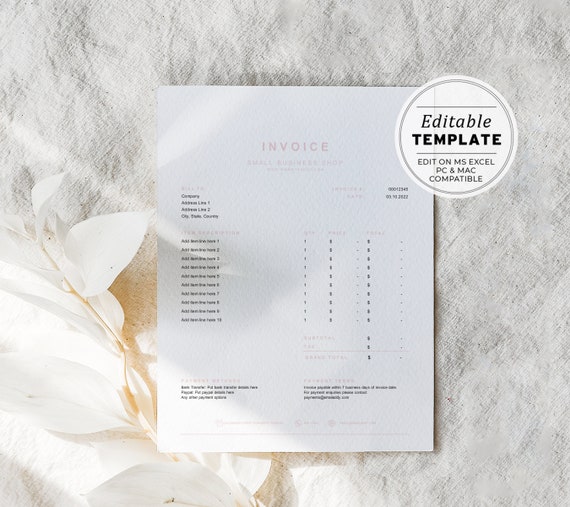 Minimalist Excel Spreadsheet Invoice Template DIGITAL - Etsy