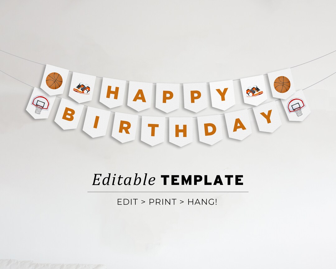 Minimalist Basketball Theme Birthday Party Banner Printable Editable ...