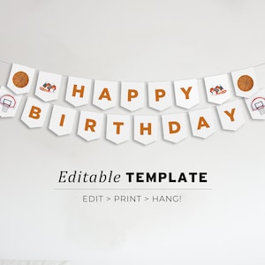 Minimalist Basketball Theme Birthday Party Banner Printable Editable ...