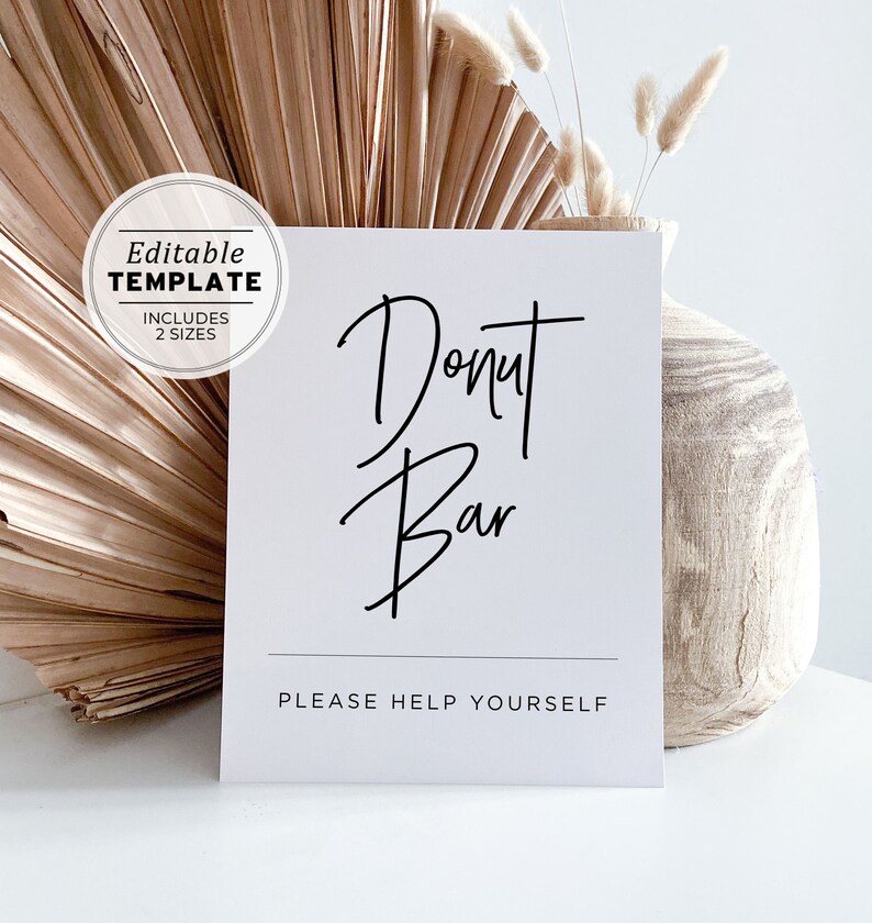 Editable Donut Bar Sign Printable Juliette Minimalist 004 | Etsy