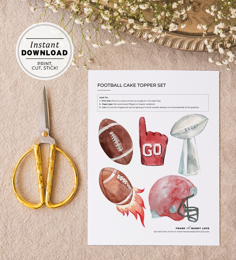 Printable Football Cake Topper, Watercolor Football Centerpieces ...