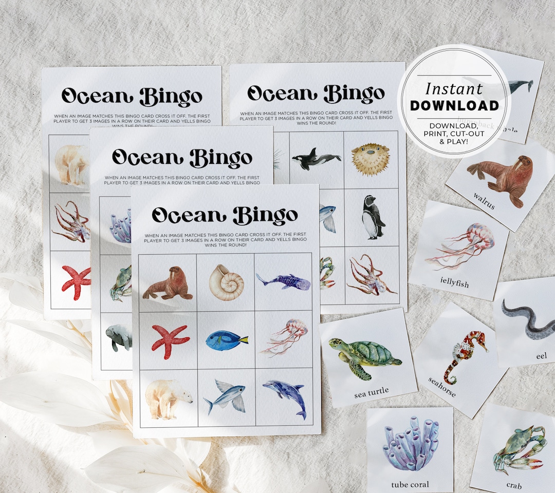 Ocean Animal Bingo Kids Party Game, Printable Birthday Party Game ...