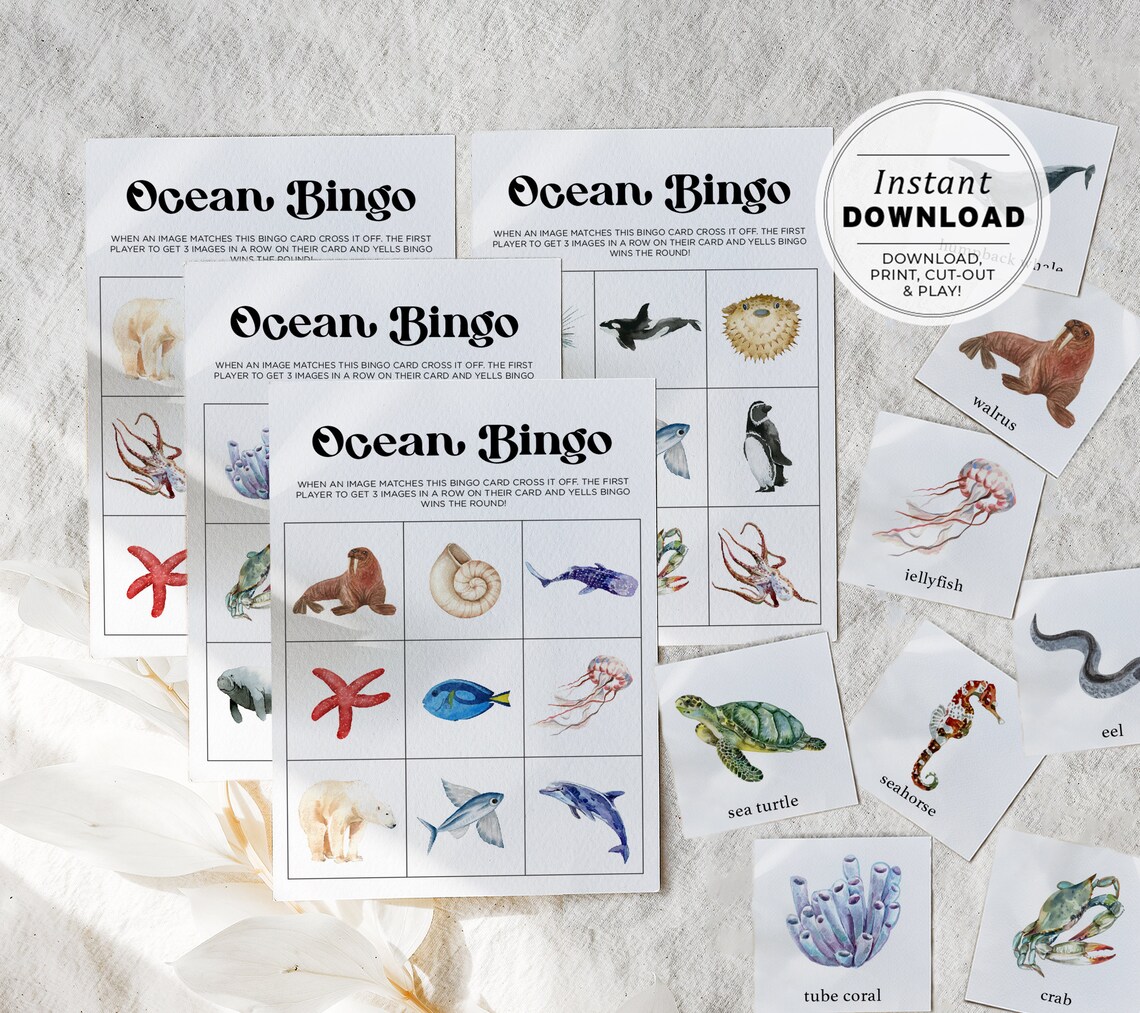 Ocean Animal Bingo Kids Party Game Printable Birthday Party - Etsy