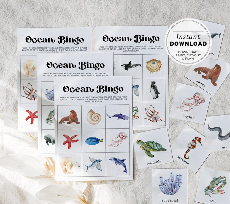 Ocean Animal Bingo Kids Party Game Printable Birthday Party - Etsy