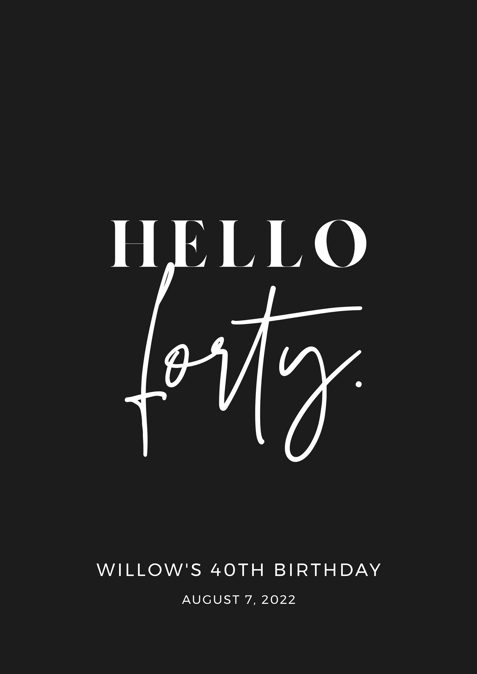 Willow Minimalist HELLO FORTY 40th Birthday Party Welcome Sign | Etsy