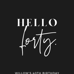 Willow Minimalist HELLO FORTY 40th Birthday Party Welcome Sign ...