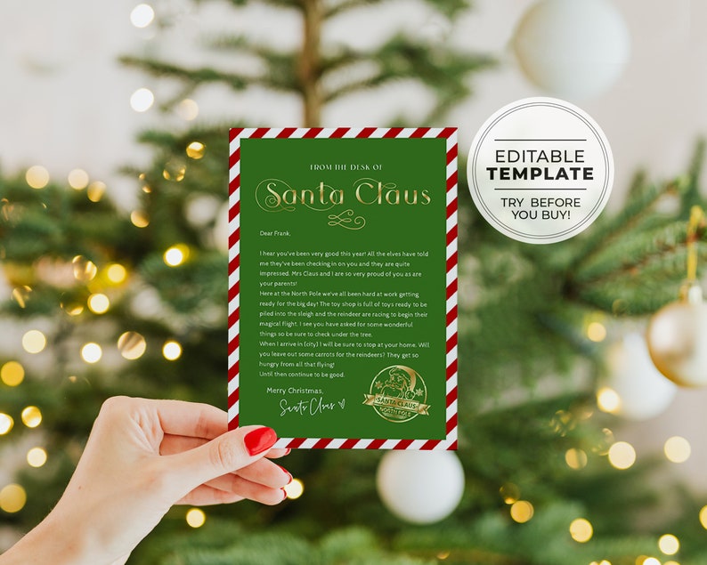 Editable Letter From Santa Personalized Santa Claus Letter - Etsy