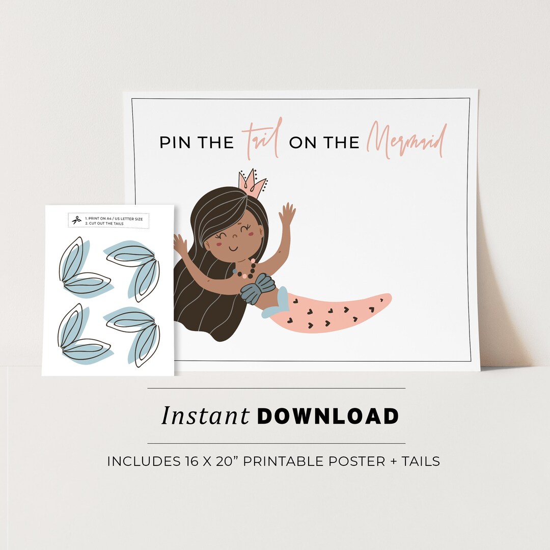 Kids Party Game, Pin the Tail on the Mermaid Printable Poster, Birthday ...