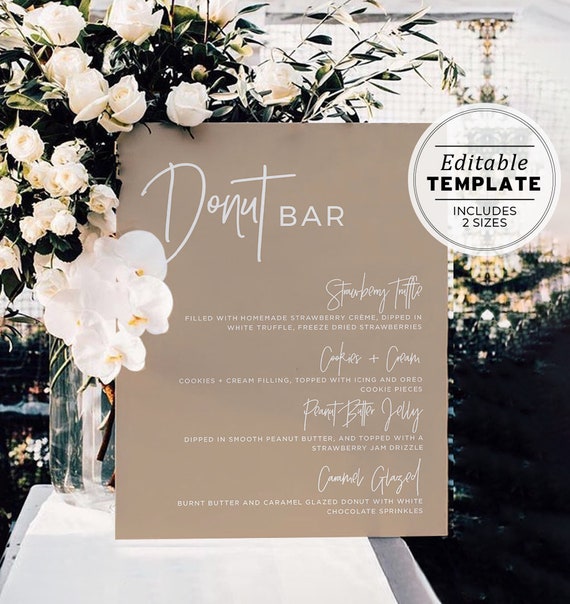 Nue Minimalist Donut Bar Menu Sign Template Donut Menu - Etsy