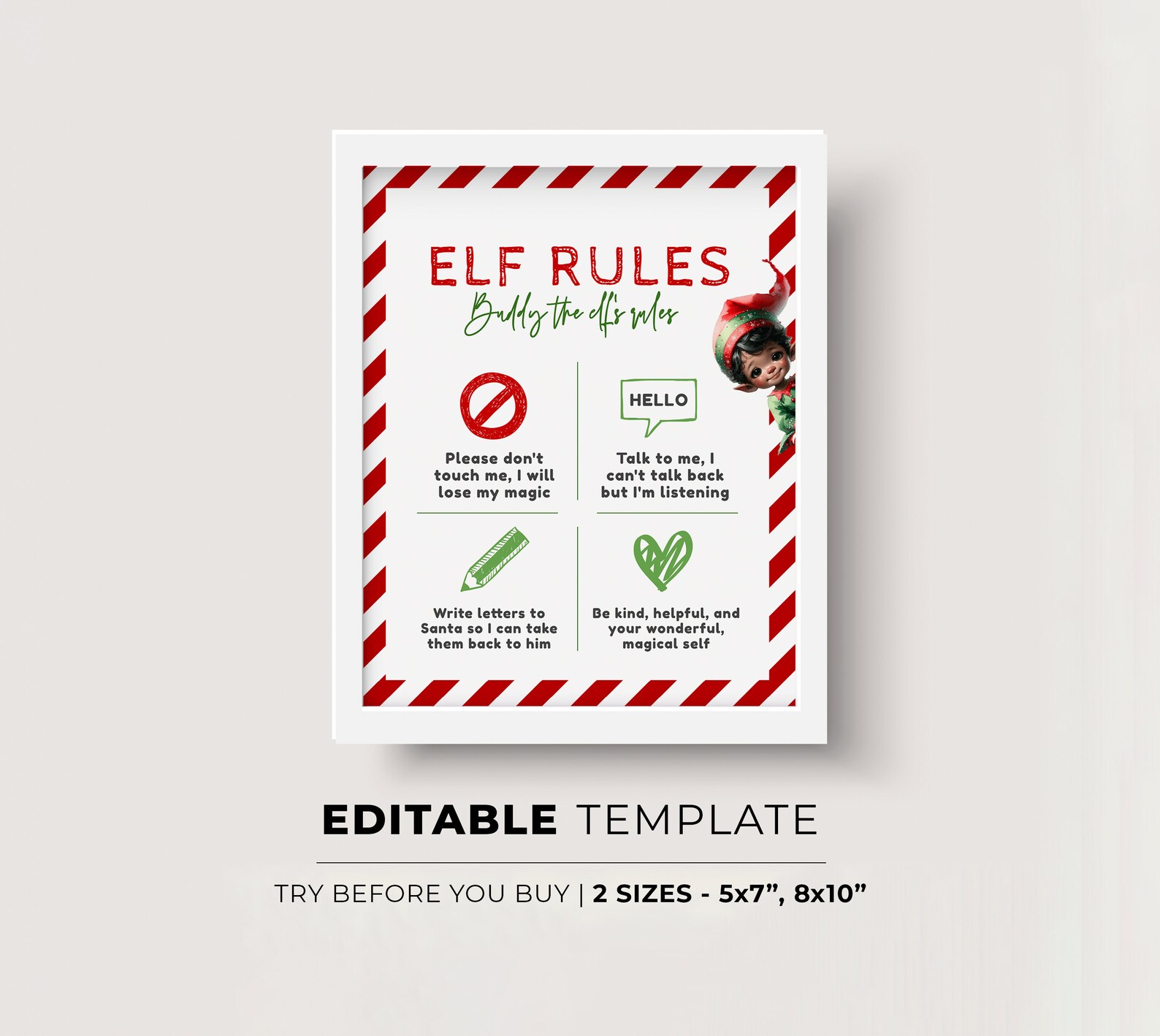 Elf Rules Sign, Christmas Elf Rules Sign, Printable | EDITABLE TEMPLATE ...