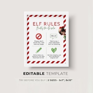 Elf Rules Sign, Christmas Elf Rules Sign, Printable | EDITABLE TEMPLATE ...
