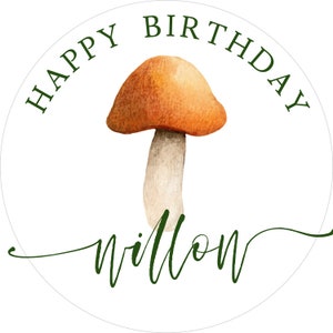 Printable Minimalist Woodland Themed Round Sticker, Mushroom Birthday ...